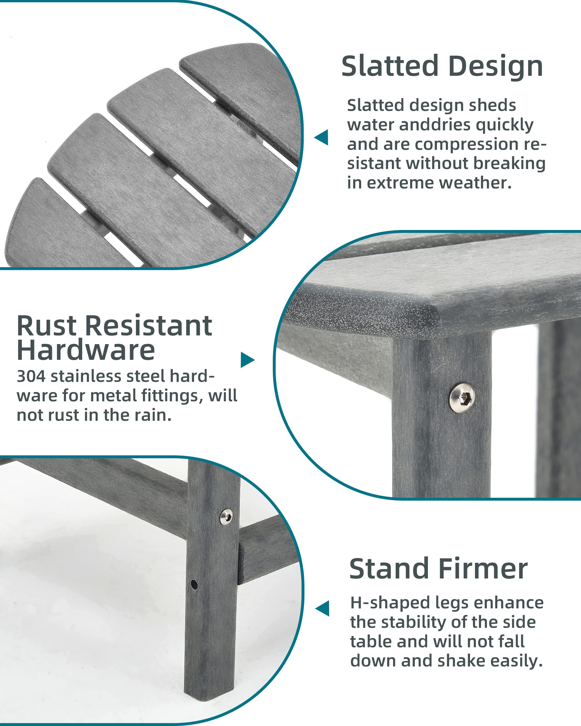 Adirondack Side Table, Outdoor Side Table Weather Resistant HDPE Small Patio Table for Indoor Outdoor (Oval Table, Grey)