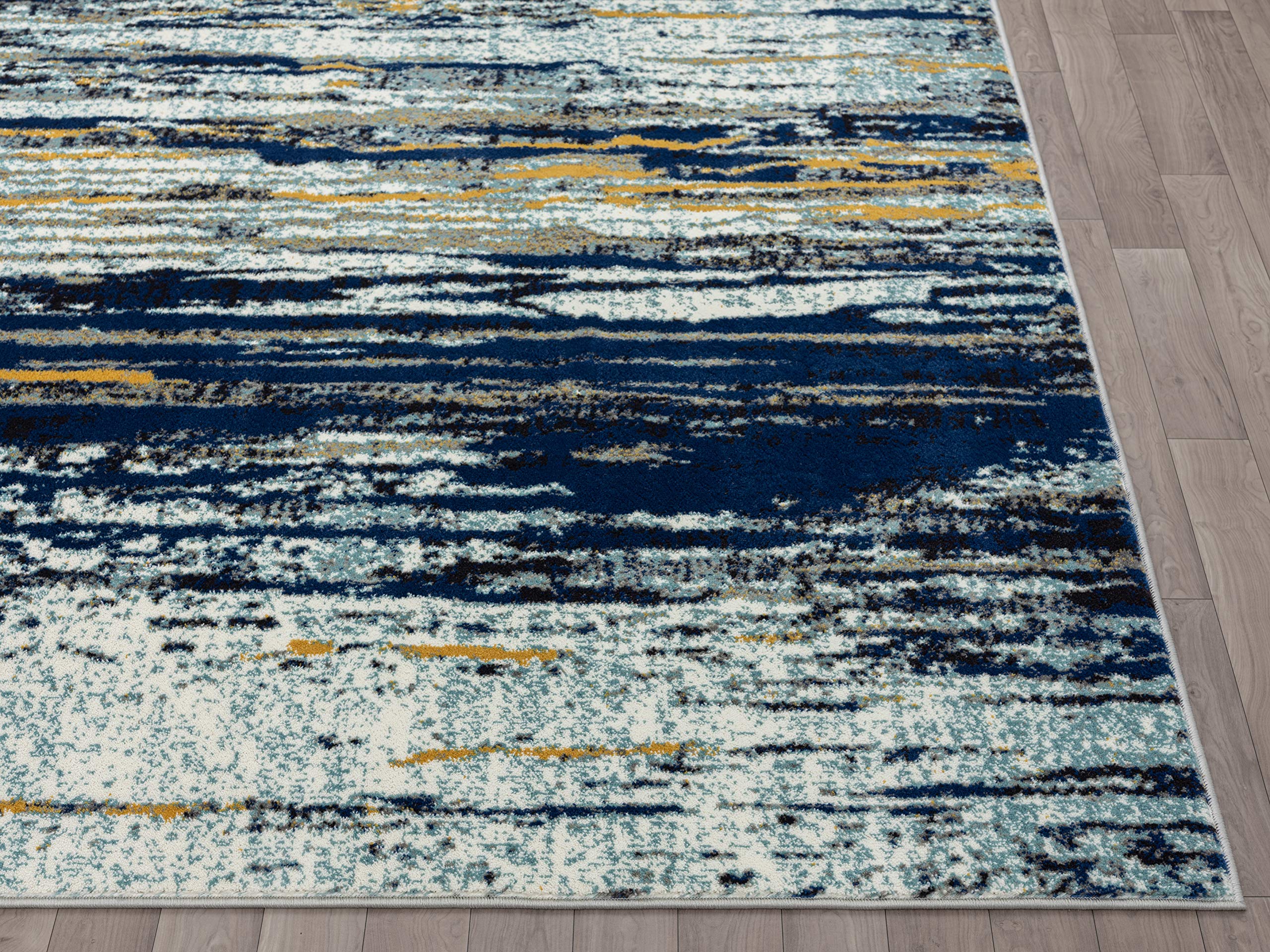 Abani Rugs Blue & Yellow Painted Pattern Area Rug w/Bold Design Rugs Modern 6' x 9' Accent Rug, Laguna Collection