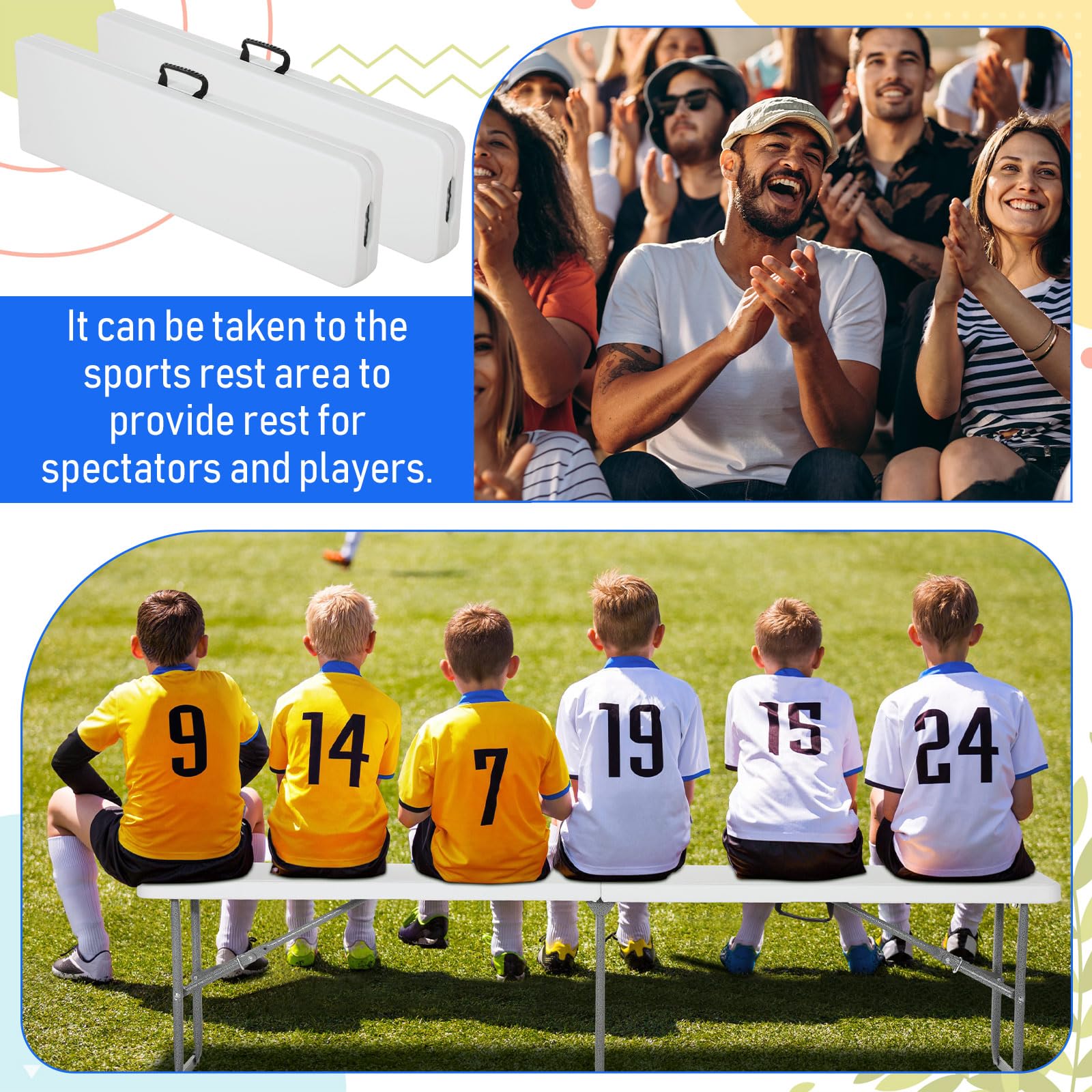 Soaoo 6 Pack 6ft Plastic Folding Bench Portable Outdoor Bench White Foldable Bench Seating with Carrying Handle for Indoor Outdoor Backyard Camping Picnic Dining Party