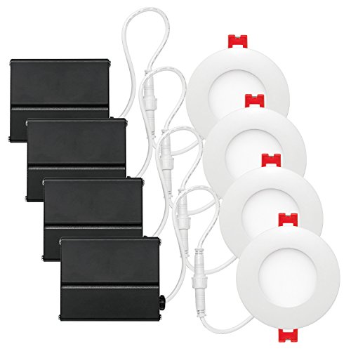 Globe Electric 91125 3" Ultra Slim LED Integrated Recessed Lighting Kit 4-Pack, 6 Watts, Energy Star, IC Rated, Dimmable, Wet Rated, White Finish, 3.25" Hole Size, Bathroom Lights, Outdoor Lighting