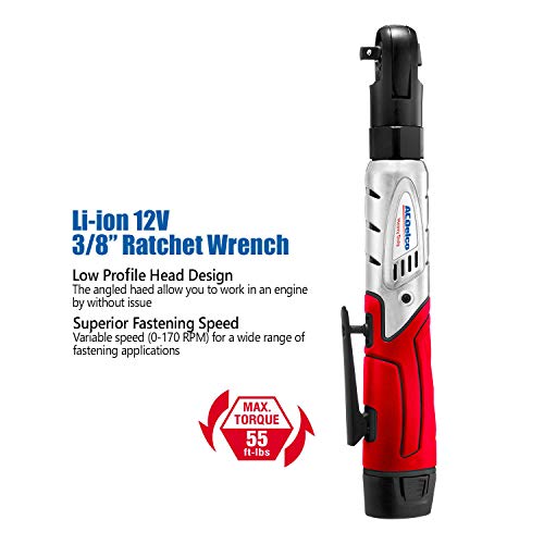 ACDelco ARW1201 G12 Series 12V Cordless Li-ion 3/8β 57 ft-lbs. Ratchet Wrench Tool Kit with 2 Batteries and Carrying Case