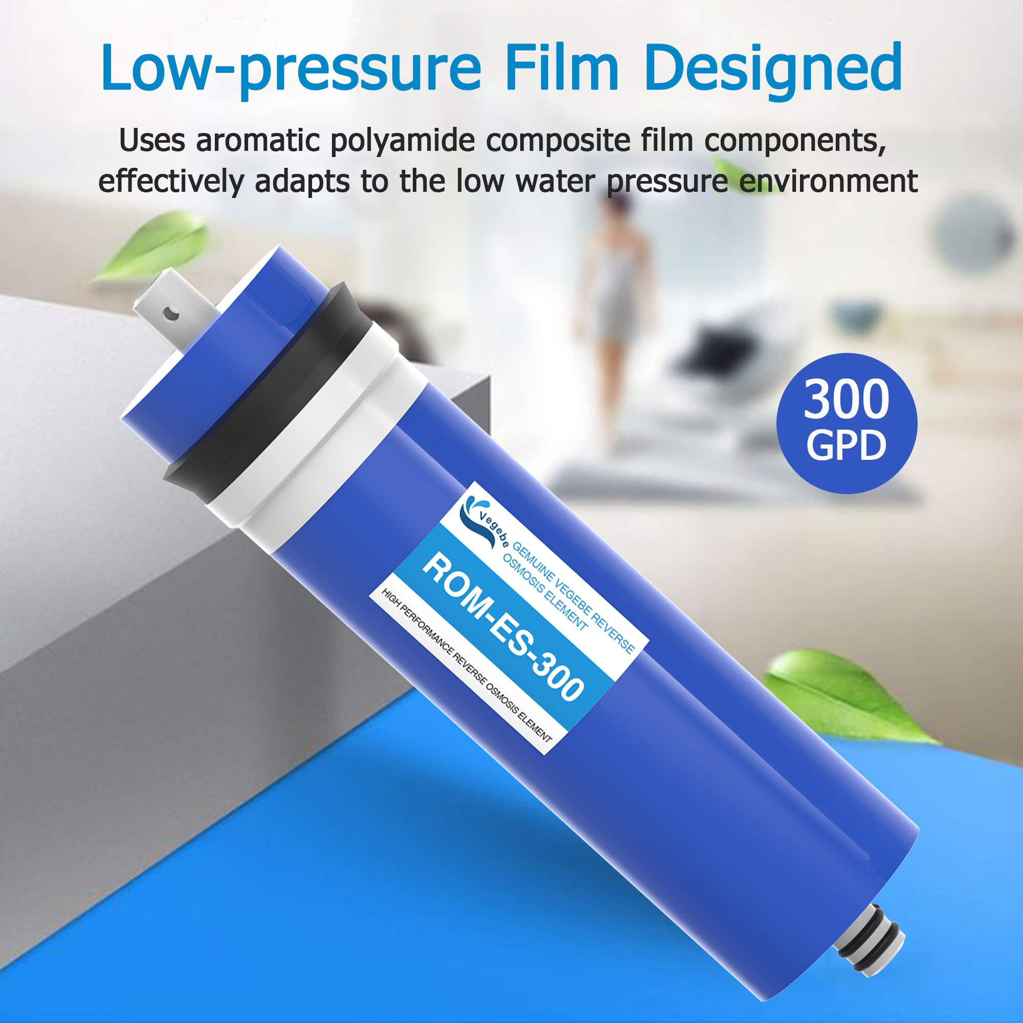 300 GPD RO Membrane Filter Replacement with Reverse Osmosis Membrane Housing, Wrench, 1/4" Quick-Connect Fitting, Check Valve, Fit Under Sink RO Home Drinking Water Filter Filtration Purifier System