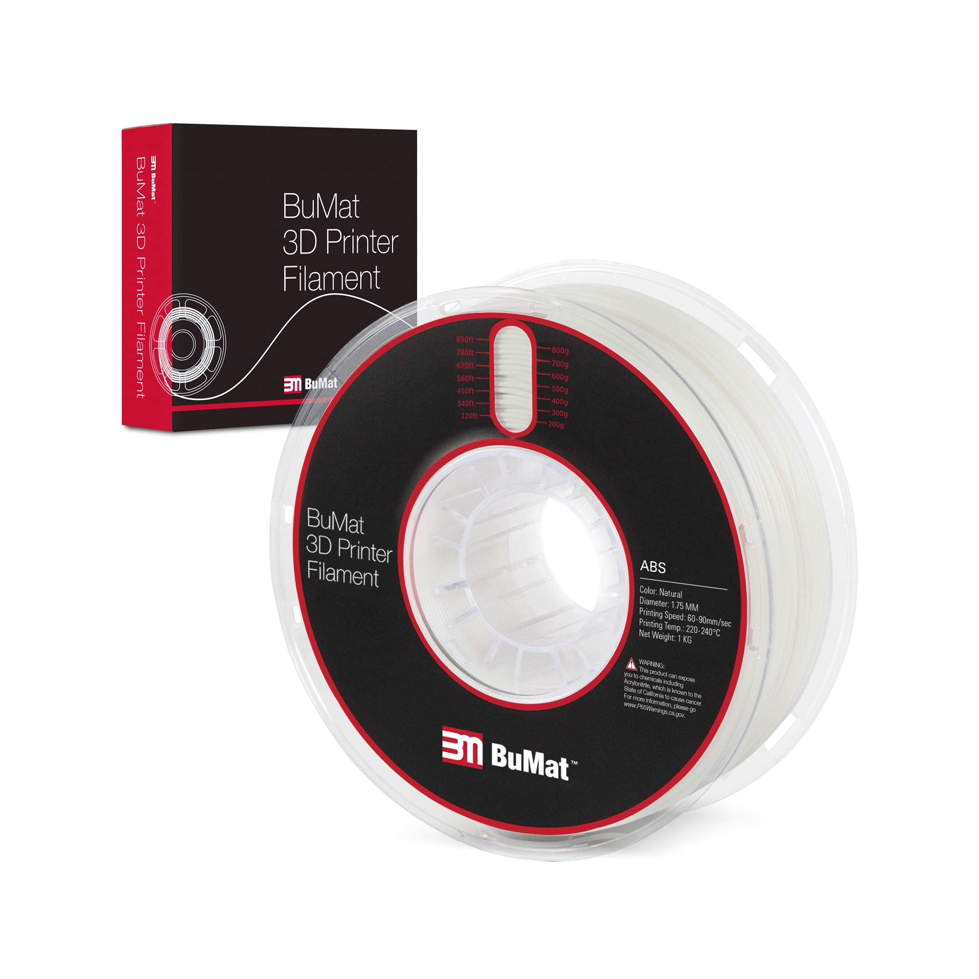 BUMAT ABS 3D Printer Filament, 1.75mm (Red), 1kg Spool (2.2lbs), Guaranteed Fresh, Dimensional Accuracy +/- 0.02mm, Tangle-Free, Fits Most FDM Printers [Risk-Free]