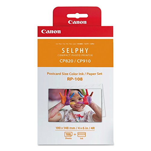 Canon RP-108 High Capacity Color Ink Cassette and 216 Sheets 4 x 6 Paper Glossy For SELPHY CP1300, CP1200, CP910, CP820 Wireless Compact Photo Printer (2-Pack)