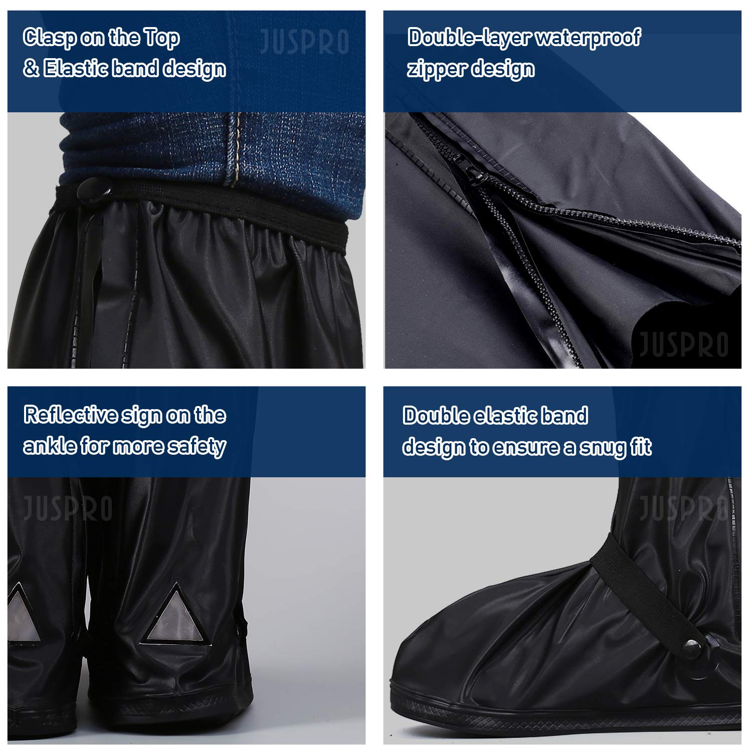 JUSPRO Waterproof Rain Boot Shoe Cover with Reflector for Outdoor Sports Hiking Climbing Camping Scooter Travel