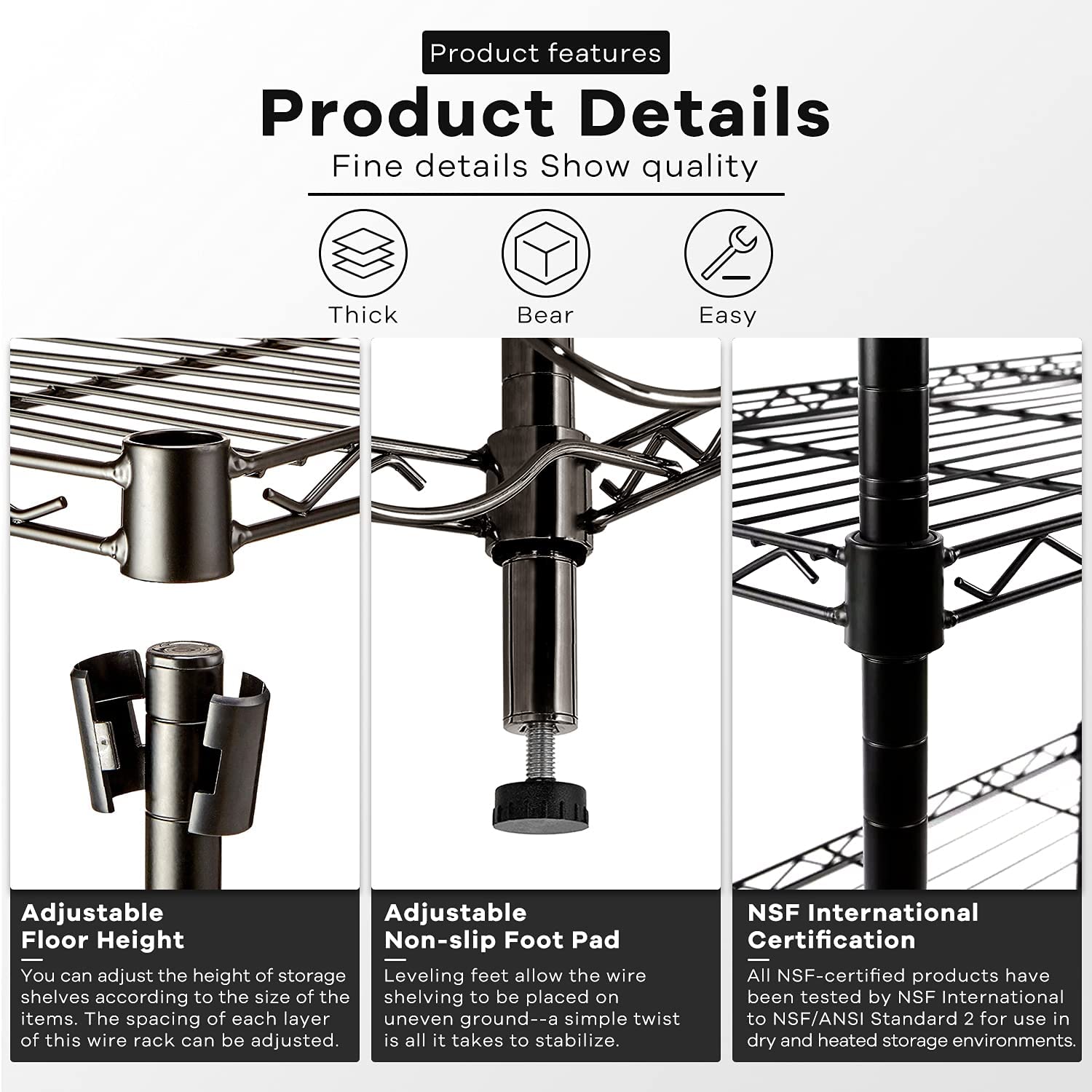 5-Tier Storage Shelves Adjustable,Wire Shelving Heavy Duty Storage Rack(250 Lbs Loading Capacity/Shelf) Metal Shelf Organizer Wire Rack Shelf for Pantry Garage Kitchen 36" D x14 W x 72" H -Black