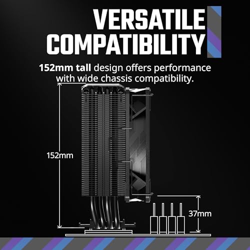 Cooler Master Hyper 212 Pro aRGB CPU Air Cooler, SickleFlow Edge 120 PWM Fan, Composite 4 Copper Heat Pipes, 152mm Tall, Sleek Top Cover, AMD Ryzen AM5|AM4, Intel LGA 1851|1700 Brackets