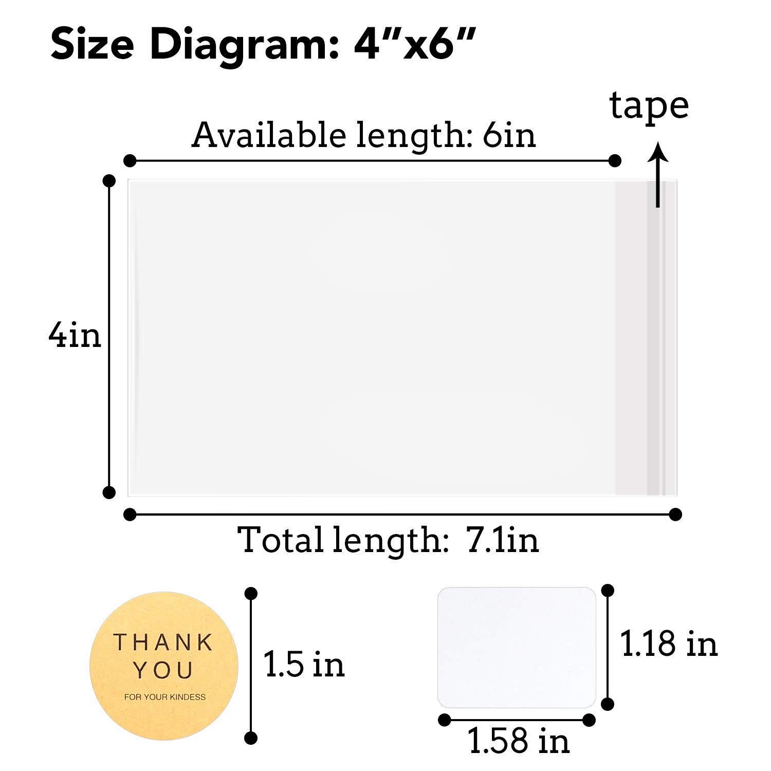 300 PCS 4×6 Inches Clear Resealable Cellophane Bags with 40 PCS Blank Self-adhesive Label Paper and 40 PCS Thank You Stickers for Bakery, Candle, Soap, Cookie Poly Bags