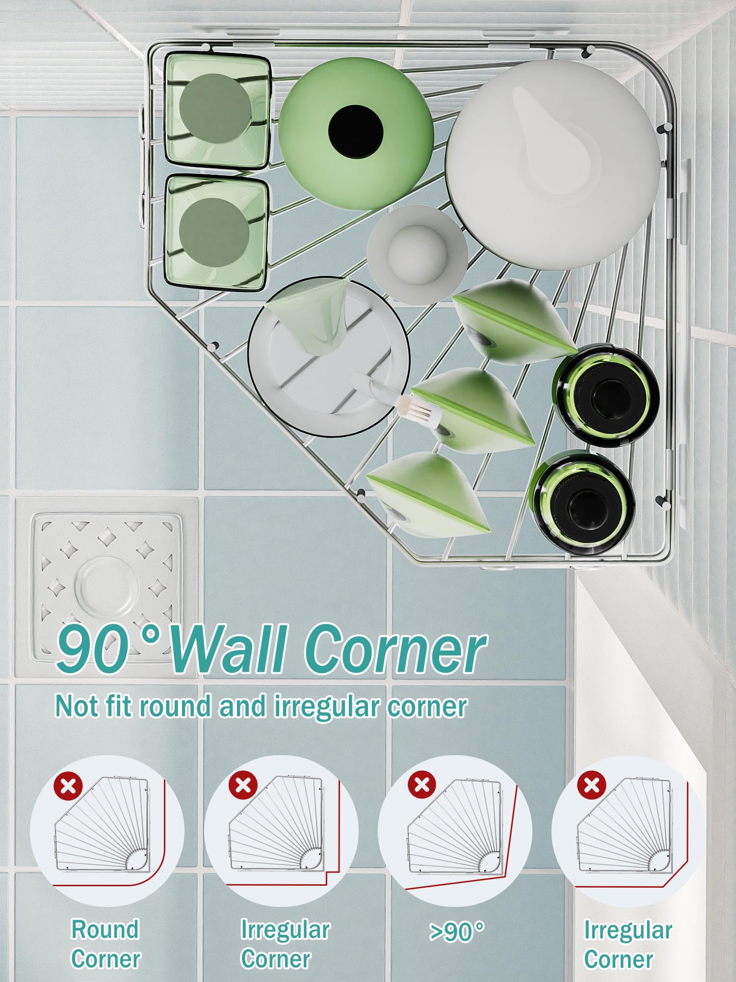 Elbourn Corner Shower Caddy, 2 Pack Stainless Steel Bathroom Shower Shelves with Strong Adhesive, Shampoo Organizer and Storage, Silver