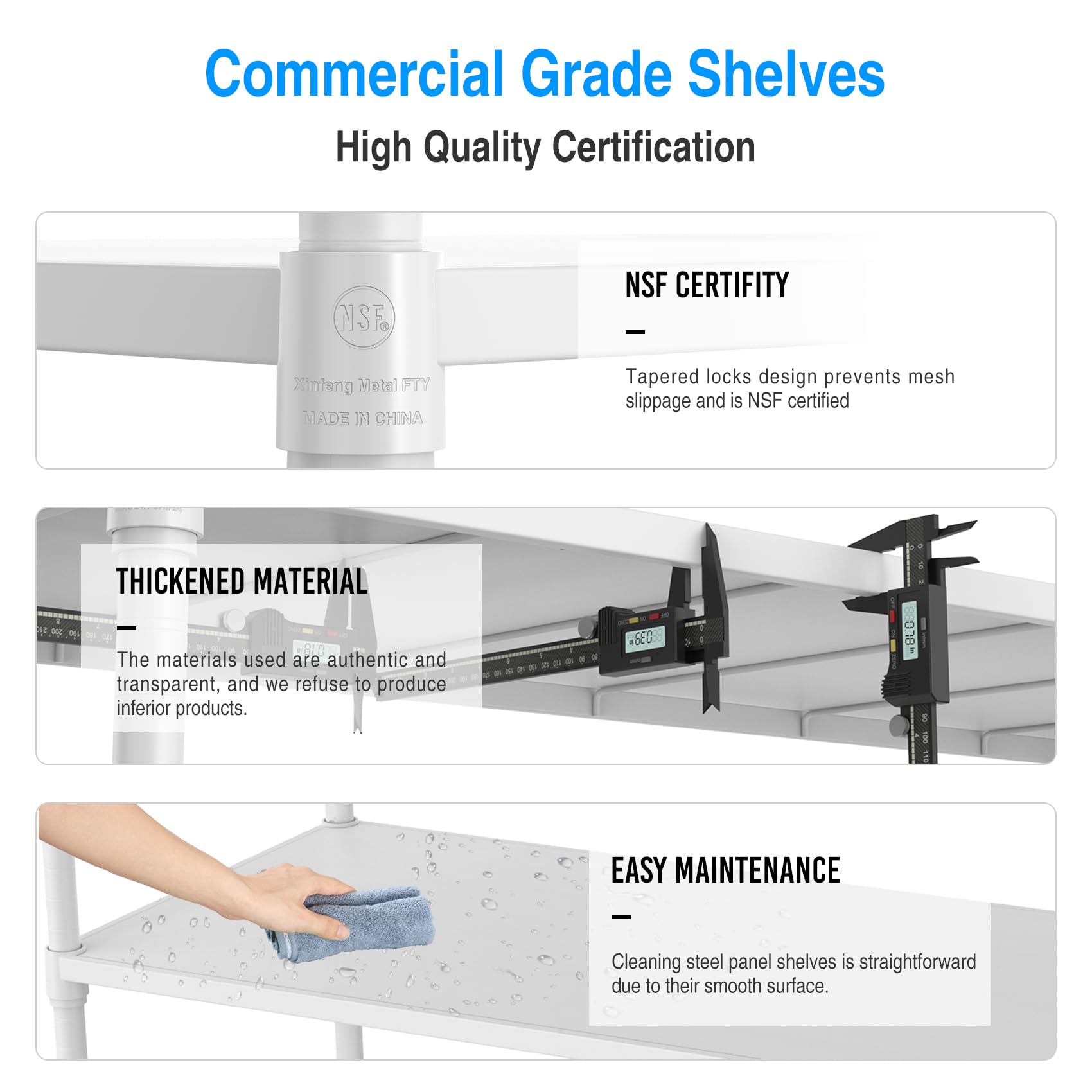 7 Tier 2800lbs Capacity NSF Metal Panel Shelf Shelving Unit - Heavy Duty Adjustable Storage Rack with 5in Wheels/Leveling Feet - Ideal for Office, Kitchen and More 17.72"D x 47.25"W x 84.25"H - White