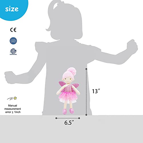 June Garden 12" Enchanted Garden Fairy Doll Elida - Plush Stuffed Soft Doll Girl Gift - Pink Outfit and Wings