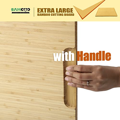 Extra Large Bamboo Cutting Board, 24x18 Inch Large Butcher Block Chopping Board with Handle and Juice Groove, Carving Board for Turkey, Meat, Vegetables, BBQ, 100% Organic Bamboo (XXL,24" x 18")