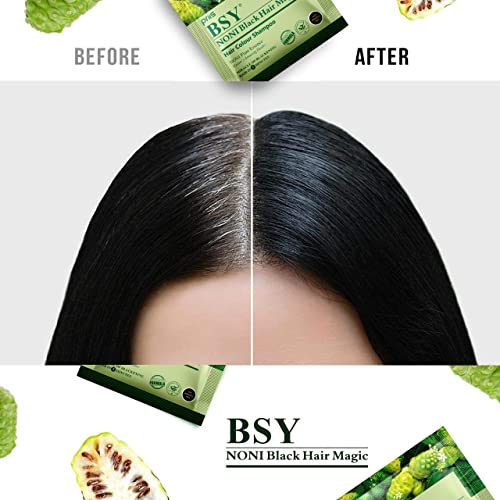 BSY Noni Black Hair Magic Shampoo | Hair Color | 10 Mins Ammonia-Free Shampoo-Based Hair Dye | 20ml X 12