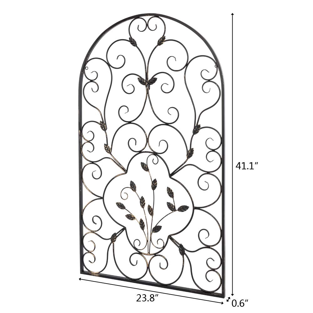 TGKPT 41" Spanish Arch Wall Decor, Metal Semi-Circular Wall Art with Leaf Shape, Retro Decorative Iron Ornament for Wall, Garden, Home