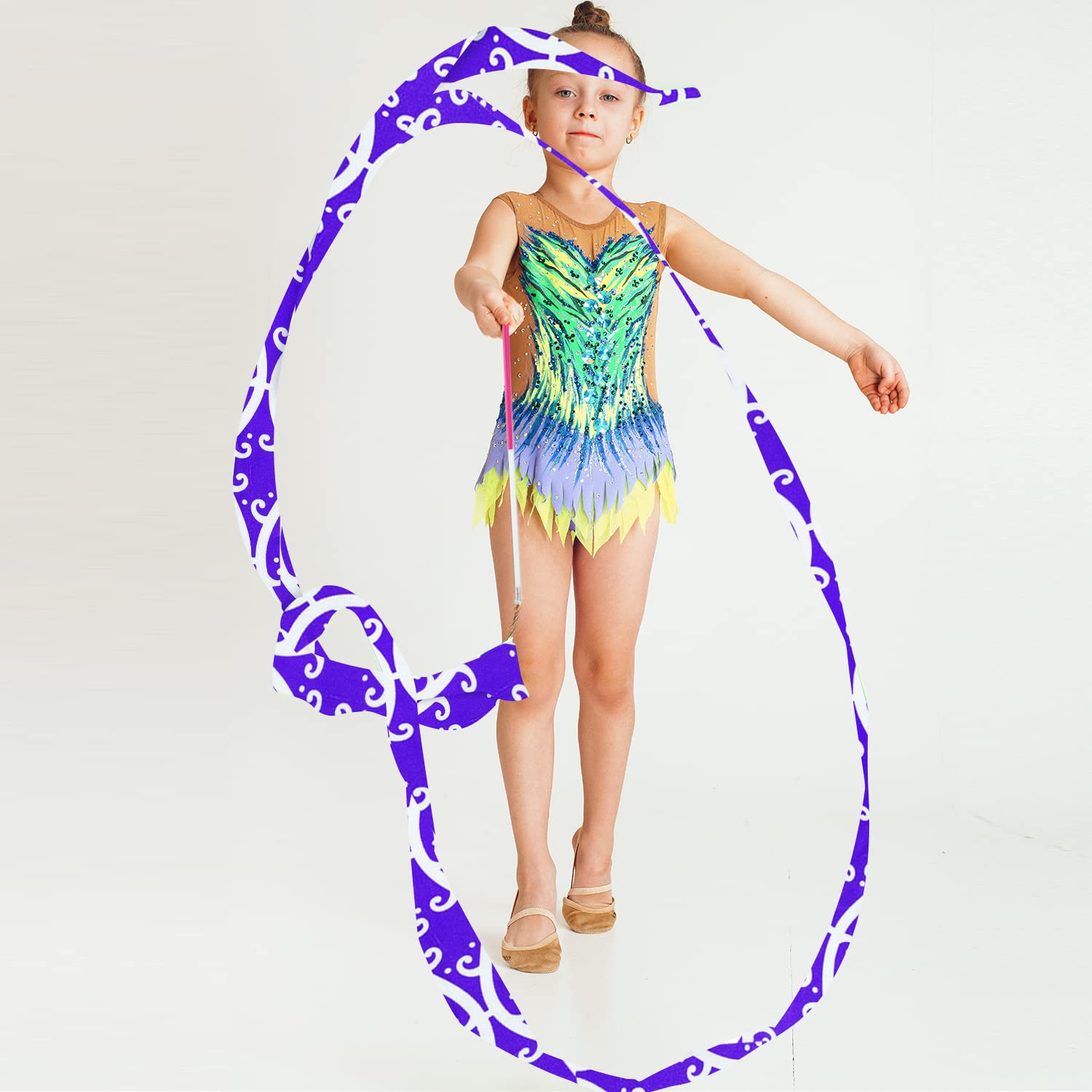 2pcs Dance Ribbons, 78.7 Inch Gymnastics Ribbon Rhythmic Dance Ribbons Baton Twirling for Artistic Dancing Kids Dancing Talent Shows