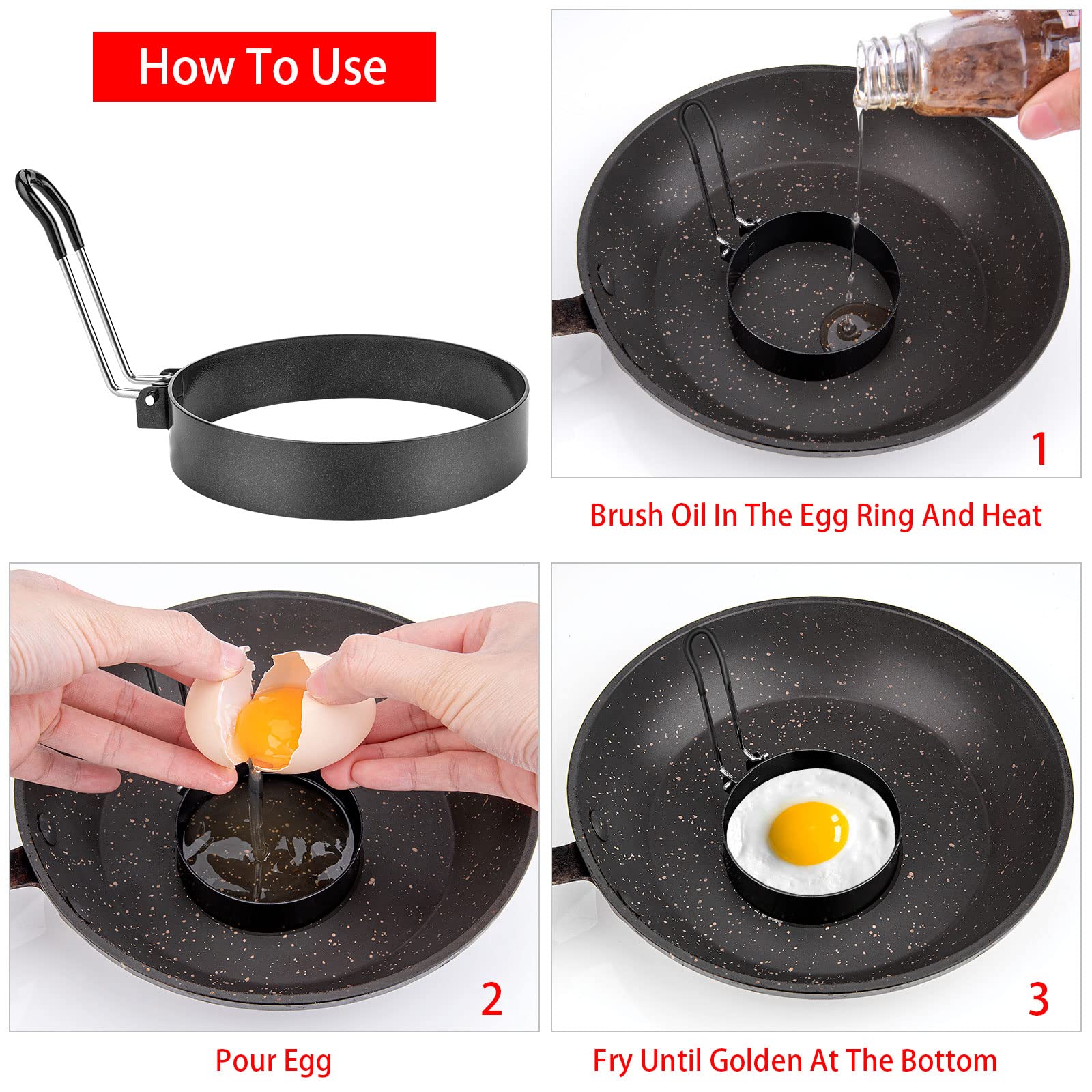 4 Pack Egg Ring, Stainless Steel Round Egg Cooking Rings Non-Stick Frying Egg Maker Molds, 4inch/10cm Egg Ring