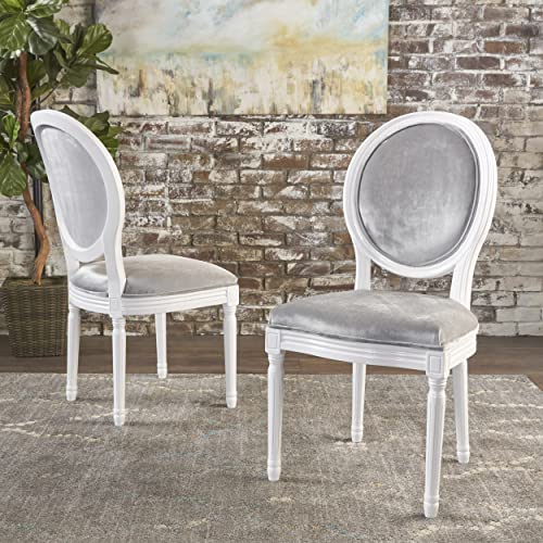 Christopher Knight Home Camille Traditional Velvet Dining Chairs, 2-Pcs Set, Horizon Grey / Gloss White