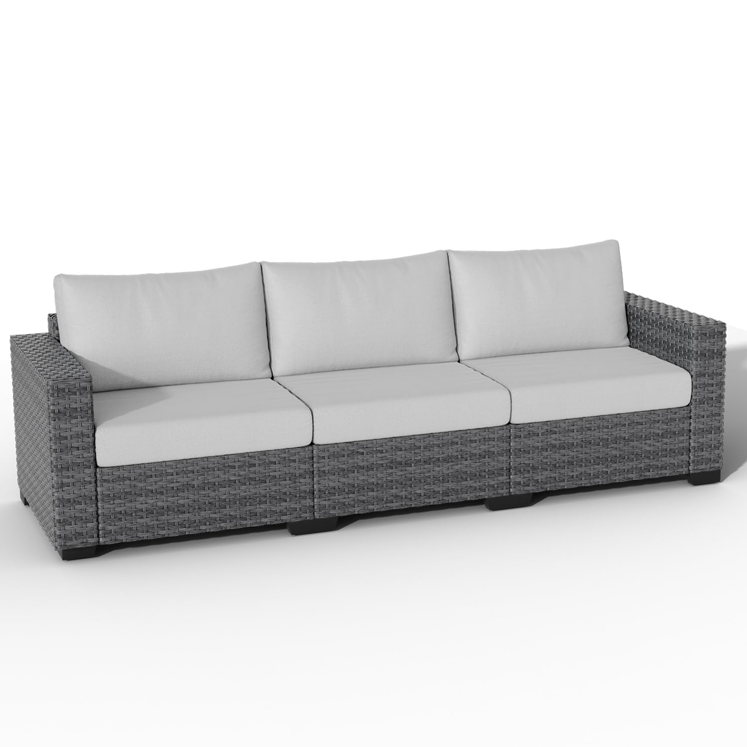 ABCASA Wicker Patio Sofa, 3 Seats Extra Large Outdoor Couch with Comfortable 4.72'' Thick Cushions,Deep Seat Patio Sofas Set for Porch, Deck, Backyard, Sunroom, Garden,Grey