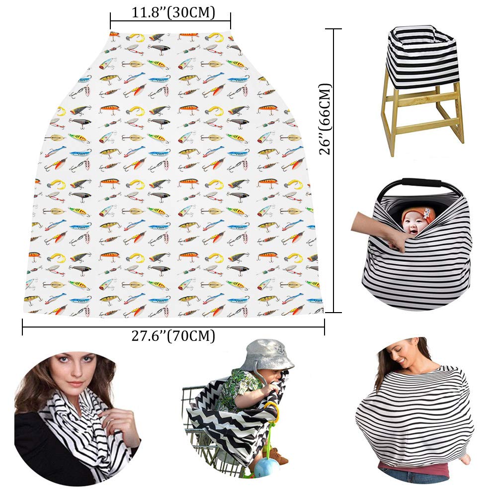 Nursing Cover Breastfeeding Several Fish Hook Stretchy Soft Breathable Infant Carseat Canopy Multi-use for Stroller,High Chair,Shopping Cart Fishing Decor