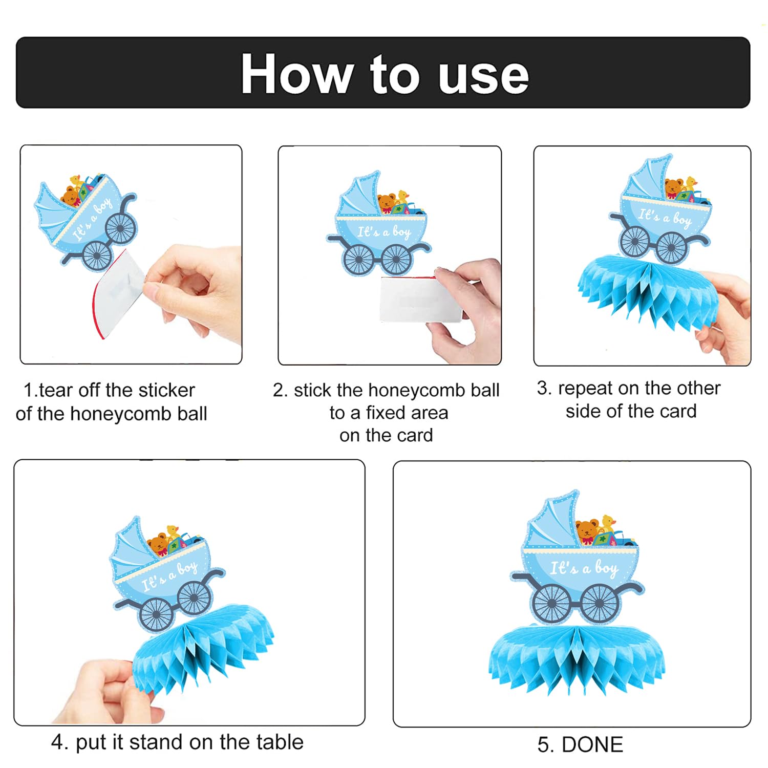 9 Pieces Blue Baby Boy Honeycomb Centerpieces Table Decor, It's a Boy Welcome Newborn Pattern Table Topper Ornaments Signs for Gender Reveal Baby Shower Party Decorations Photo Booth Props