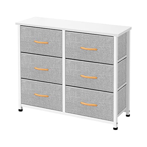 AZL1 Life Concept 6 Drawers Fabric, Tower Dresser for Bedroom, Hallway, Nursery, Entryway, Closets, Sturdy Metal Frame, Wood Tabletop, Easy Pull Handle, Light Grey