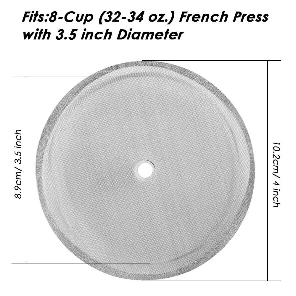 4 Pack French Press Replacement Filter Screen, findTop 4 Inch Stainless Steel Mesh Replacements for 1000 ml / 34 oz / 8 cup French Press
