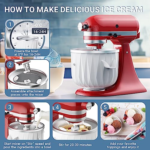 Ice Cream Attachment for Kitchenaid - 2 Quart Frozen Ice Cream & Sorbet Gelato Maker for Kitchenaid Ice Cream Maker Attachment Compatible 4.5 Qt and Larger Stand Mixers with Silicone Spatula by Cofun