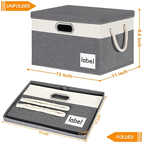 ASXSONN Large Storage Bins with Lids, Fabric Storage Bins with Label & 3 Handles, Foldable Storage Boxes with Lids, Storage Baskets with Lids for Organizing Home Office (15"x11"x9.6", Grey&White, 3 Pack)