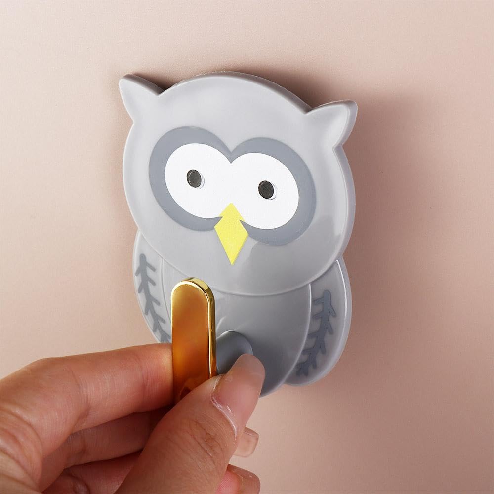 Pokinge 8pcs Cute Coat Hooks Wall Storage Sticky Hook Hanging Multi-Function Self Adhesive Owl Hook Storage Accessories for Kitchen Kids Bedroom Bathroom