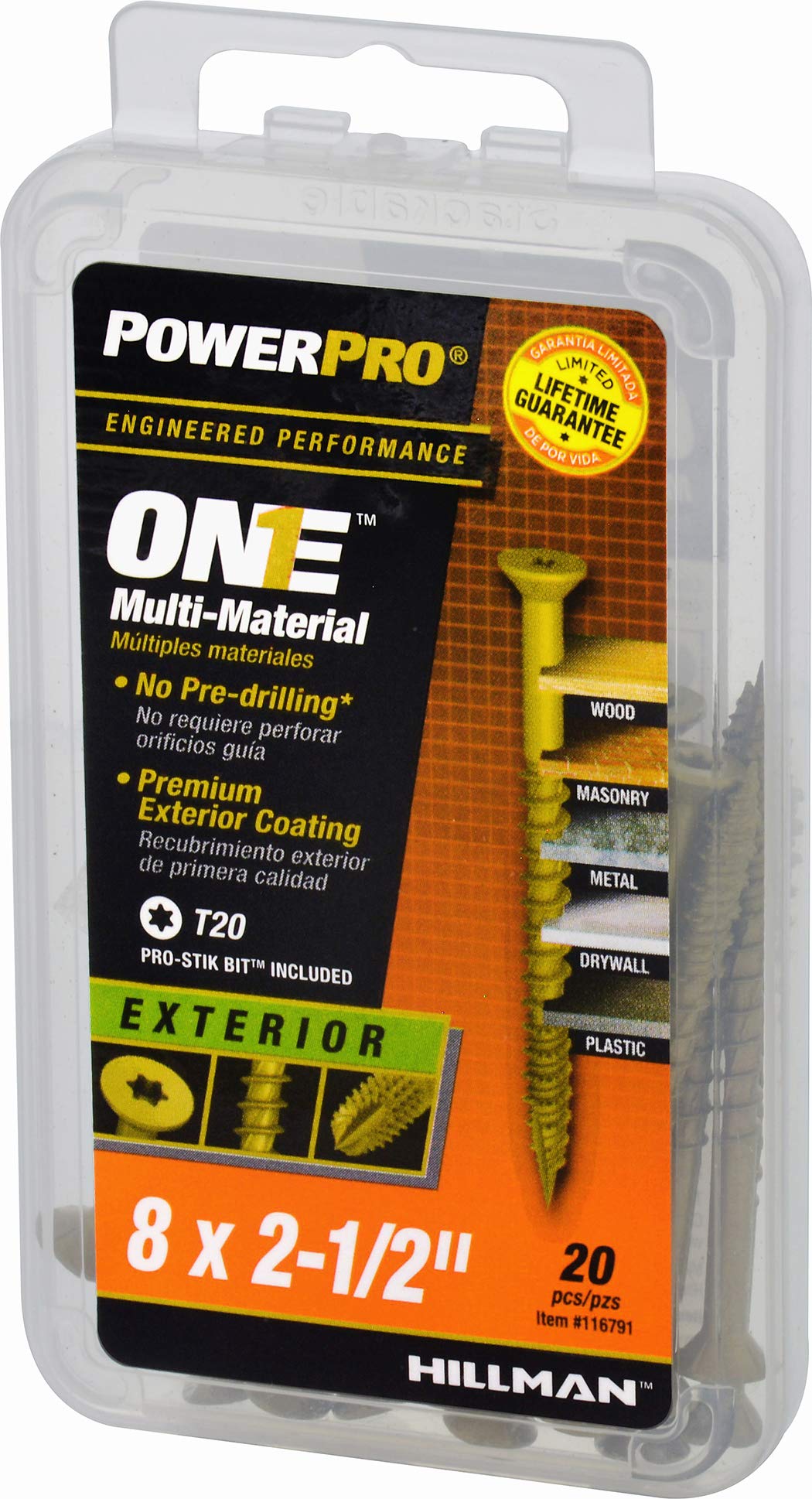 Power Pro Premium One Multi-Material Flat Head Screws, Epoxy Coated Steel, Fasten in Wood, Metal, Concrete, Drywall and Plastic, Bronze, #8 x 2-½ inches, Box of 20 Screws