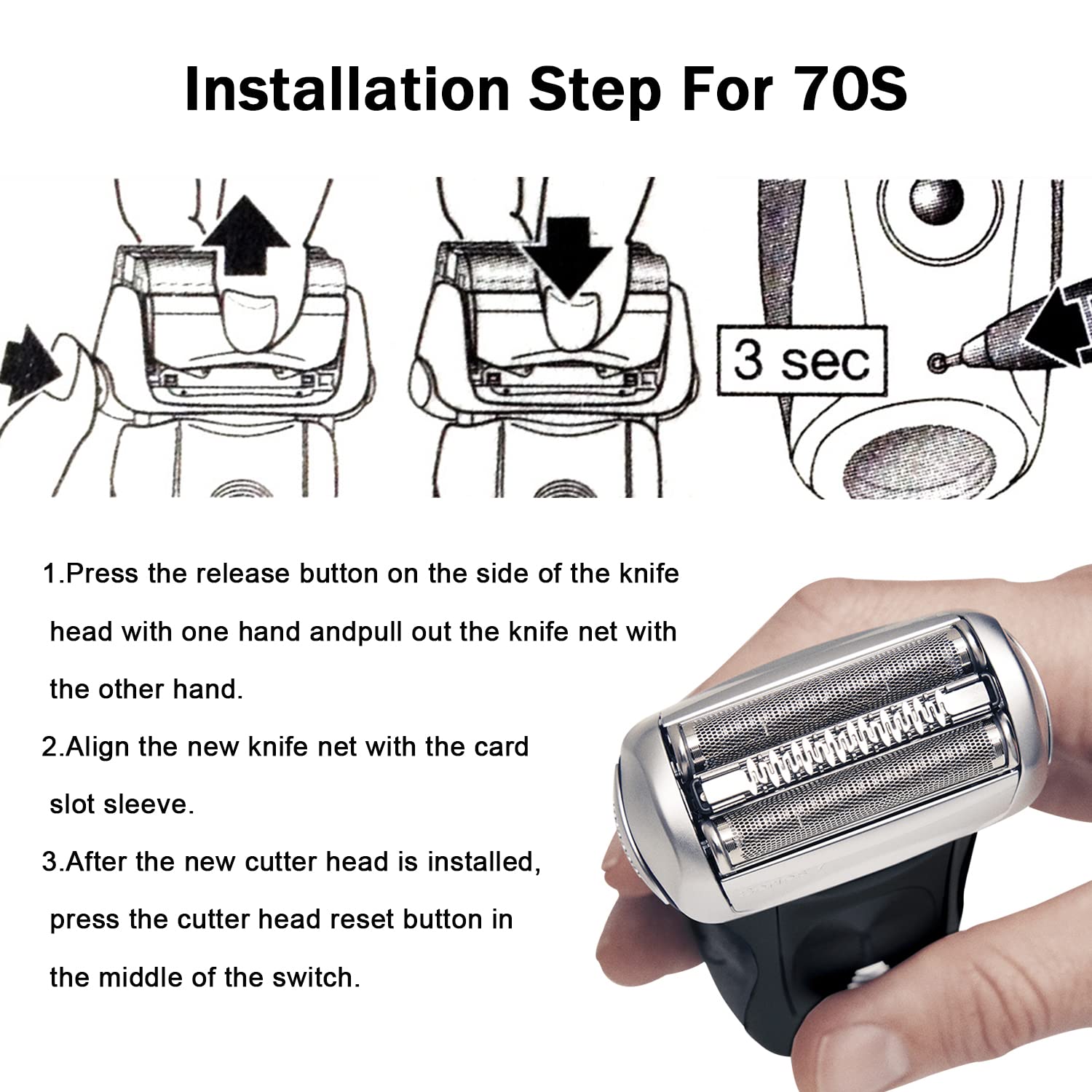 70S Series 7 Replacement Head for Braun Electric Foil Shaver, Compatible with Braun Series 7 720,750CC,760CC, etc,