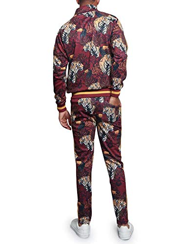 G-Style USA Men's Royal Floral Tiger Track Suit ST559 - Burgundy - 2X-Large