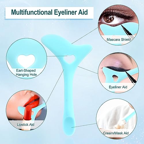 2pcs Eyeliner Stencils & Mascara Shield Applicator, Silicone Mascara Guard Lash Buddy Multifunctional Eyeliner Guide Tool Reusable Eyeliner Helper Tool for Eyeliner Eyelashes Eye Makeup (Blue)