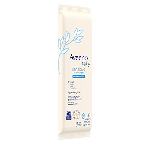 Aveeno Baby Sensitive All Over Wipes, Hypoallergenic, Paraben-& Fragrance-Free 10ct (Pack of 48, 480 Total Wipes)