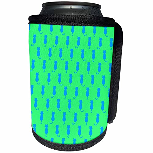 3dRose Polka Dot Pet Pattern Blue Cats On Lime - Can Cooler Bottle Wrap (cc_352403_1)