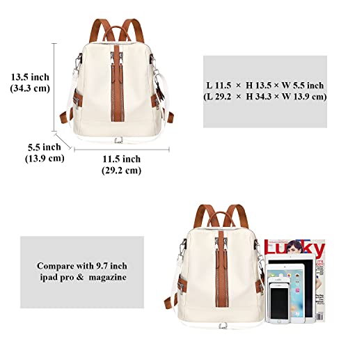 ALTOSY Genuine Leather Backpack Purse for Women Convertible Shoulder Bag Crossbody Bag with Laptop Compartment(S77 White/Brown)