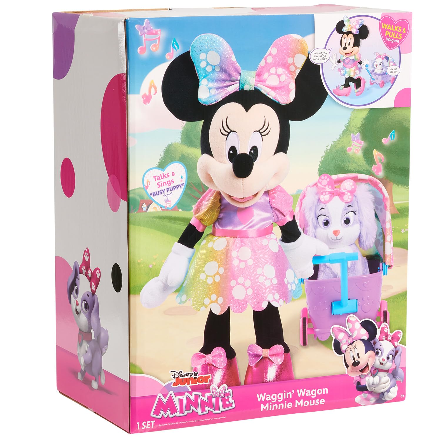 Just Play Disney Junior Minnie Mouse Waggin’ Wagon Lights and Sounds Feature Plush, Kids Toys for Ages 3 Up