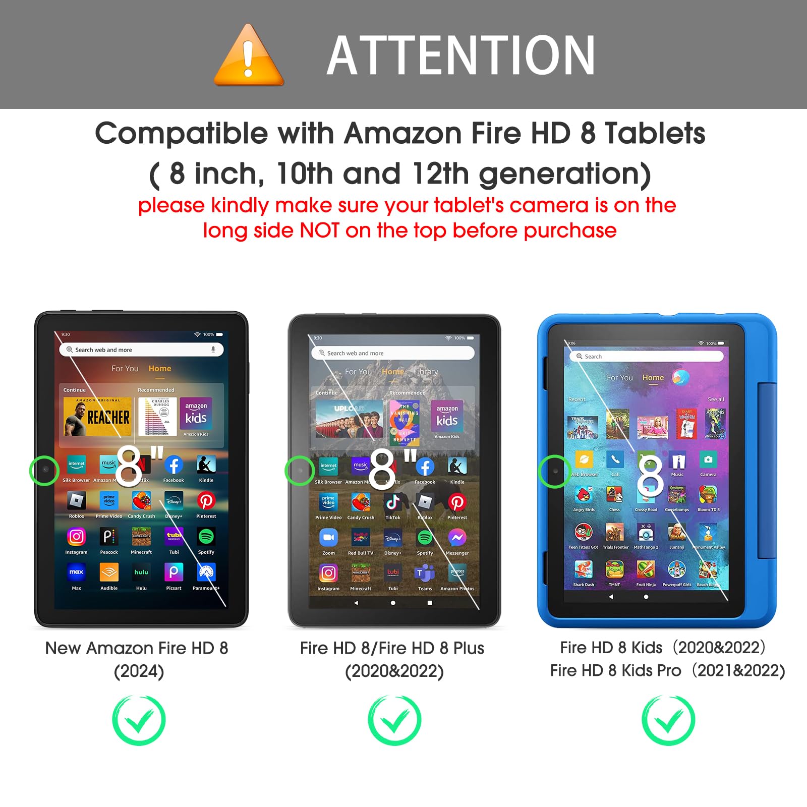 OMOTON Screen Protector for New Amazon Kindle Fire HD 8/8 Plus/Kids/Kids Pro Tablet(2024/2022/2020, 12th/10th Generation, 8 inch), Tempered Glass/9H Hardness/Case Friendly, 2 Pack