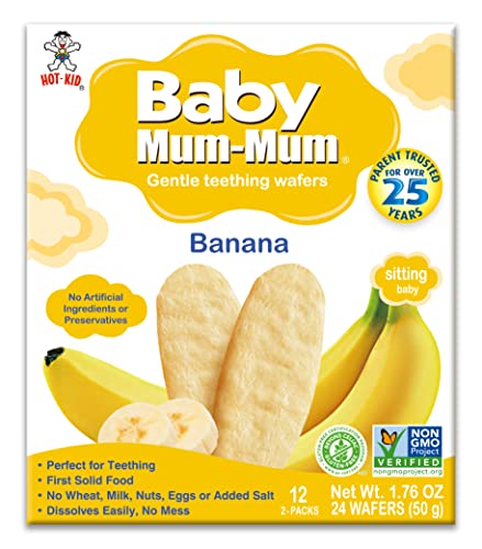 Baby Mum-Mum Rice Rusks, Banana, Gluten Free, Allergen Free, Non-GMO, Rice Teether Cookie for Teething Infants, 1.76 Ounce, Pack of 6