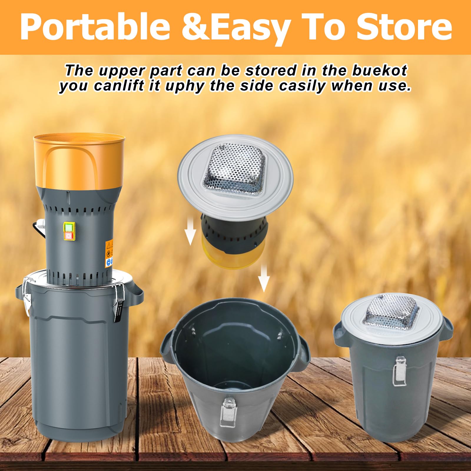 Eachbid 25L Grain Mill Grinder, 1300W Electric Grain Grinder Mill, Detachable 6.6 Gal Bucket & Hopper, with 5 Grinder Sieves+1Wrench, Feed Mill Dry Cereals, Corn Grinder, Wheat Grinder, Molino de Maiz