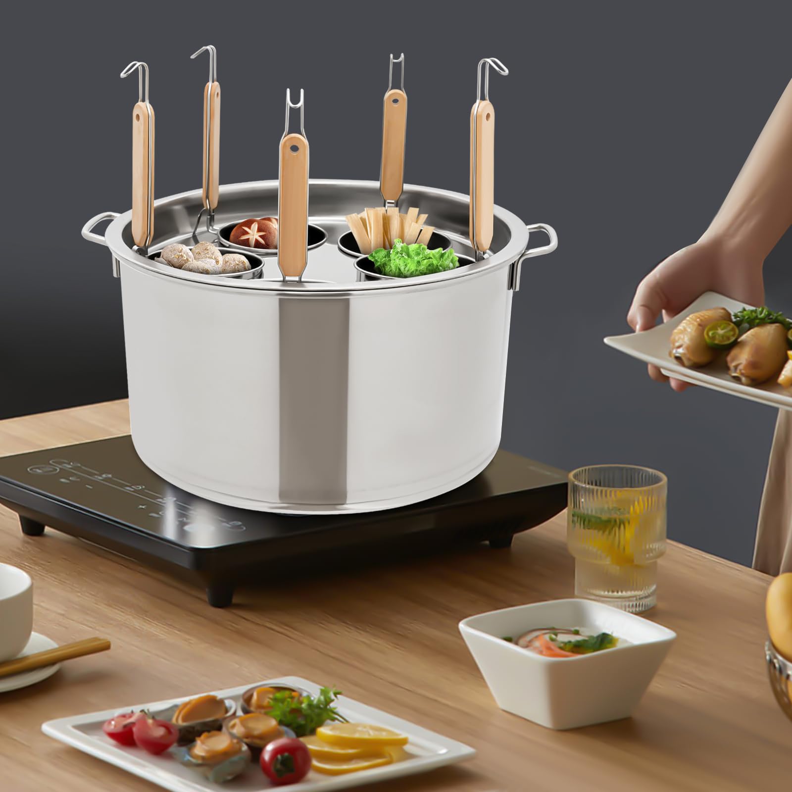 5 Holes Pasta Cooker,Insert Set Stainless Steel Pasta Pot,Lightweight Pasta Cooking Tool With Strainer Basket for Home Kitchen Restaurant 37L/39qt