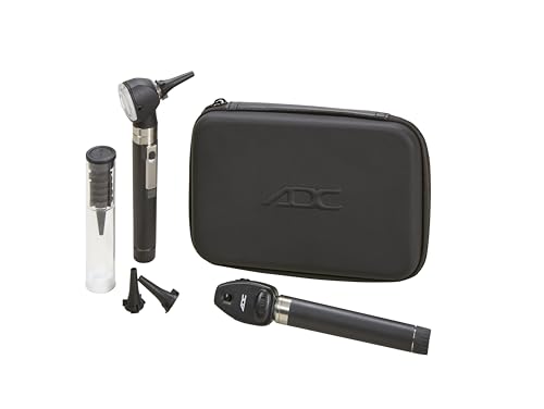 ADC Otoscope/Ophthalmoscope Diagnostic Set, Pocket Size, LED Lamp, 2.5V, Hard Case, Diagnostix 5110NL, Black