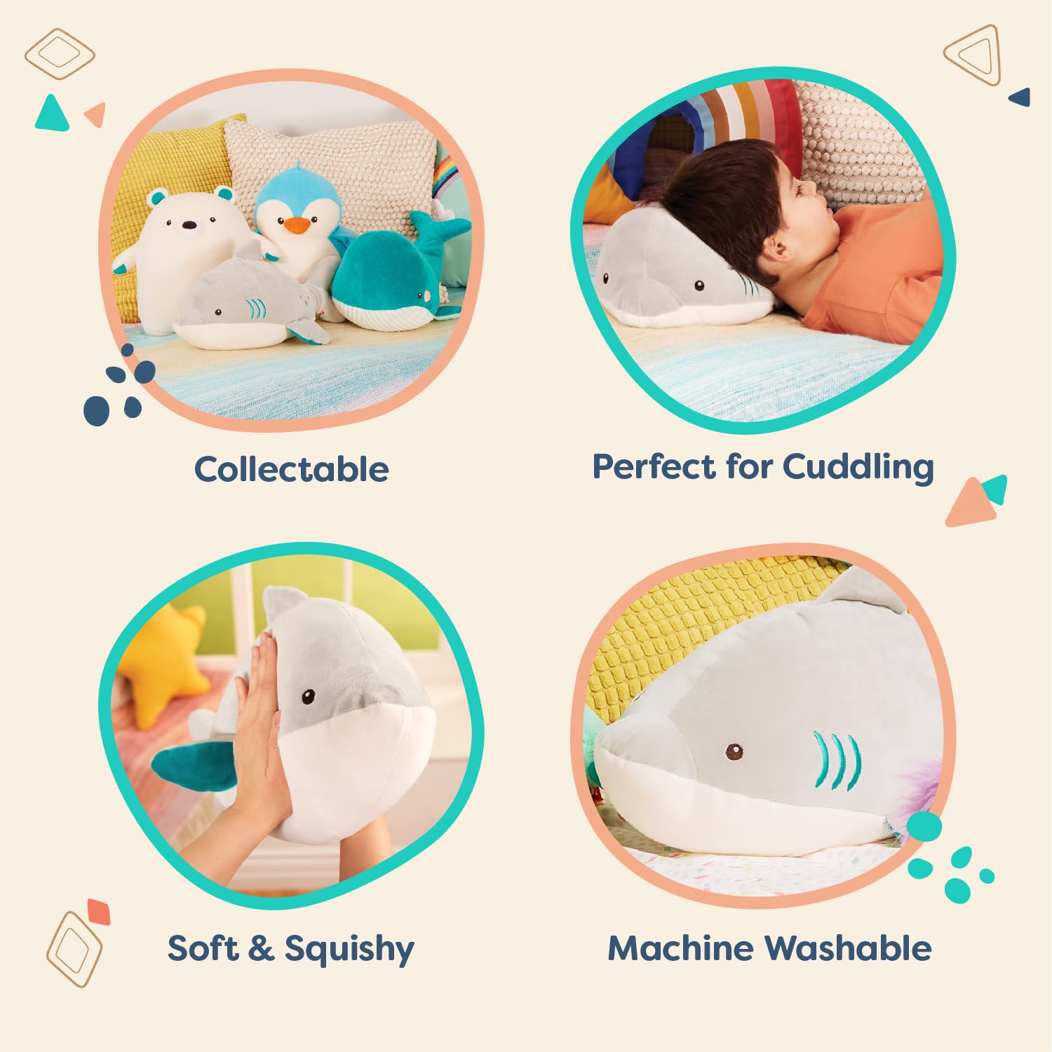 B. toys- B. softies- Plush Squishy Shark– Stuffed Animal – Soft Shark – Washable Ocean Toy for Baby, Toddler, Kids- Huggable Squishies- Saylor Shark- 0 Months +