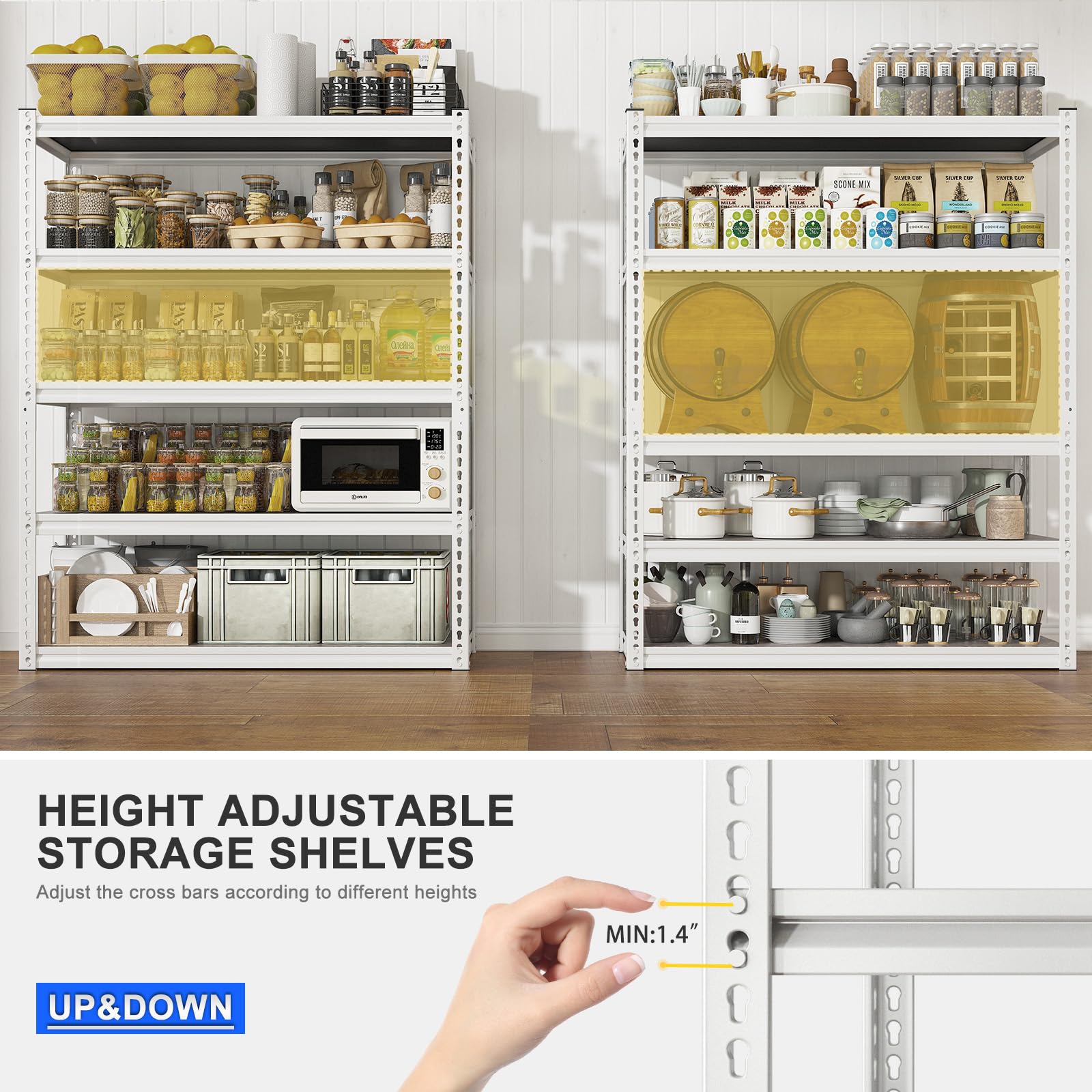 REIBII Garage Shelving Load 2500LBS Wide Storage Shelves Adjustable Sturdy Heavy Duty Shelving Deep Metal Shelves for Storage Tall Metal Shelf, Organize for Pantry Kitchen