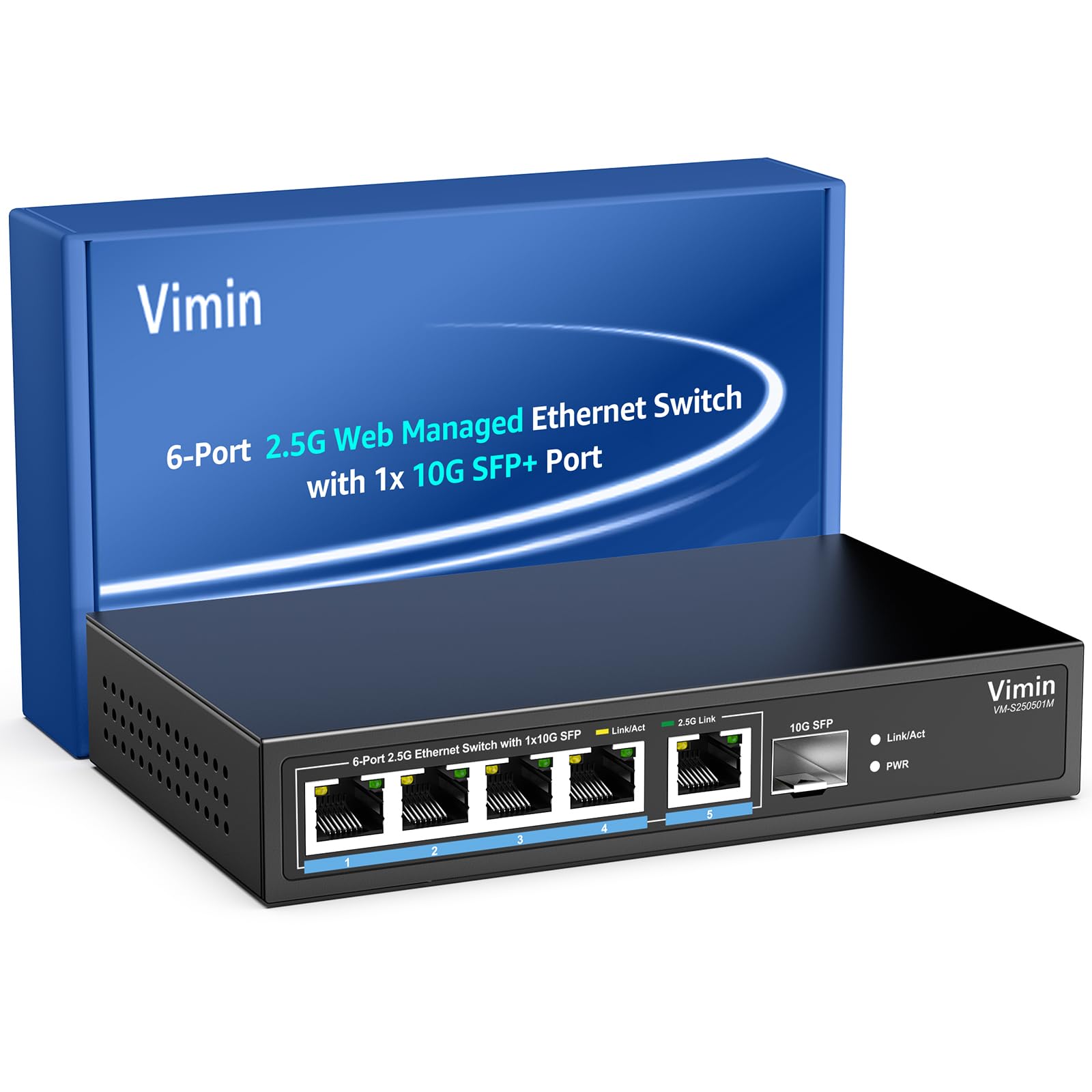 5 Port Gigabit Ethernet Switch Unmanaged,VIMIN Network Ethernet Splitter, Desktop or Wall Mount, Fanless, Plug and Play,Metal casing, Mini Body.VM-GS0500