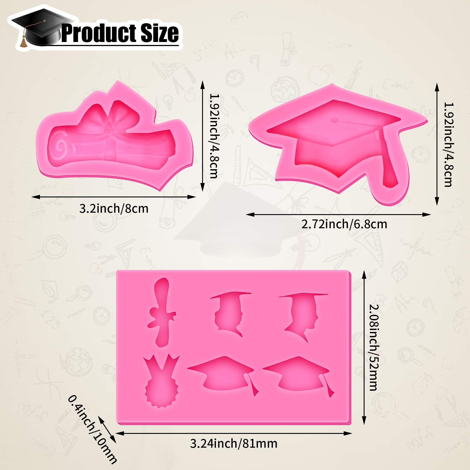 5 Pieces 2024 Graduation Silicone Mold Set Graduation Kitchen Baking Mold Chocolate Candy Fondant Mold Grad Cap Diploma Scroll Chocolate Silicone Mold for Grad Party Cake Cupcake Topper Decoration