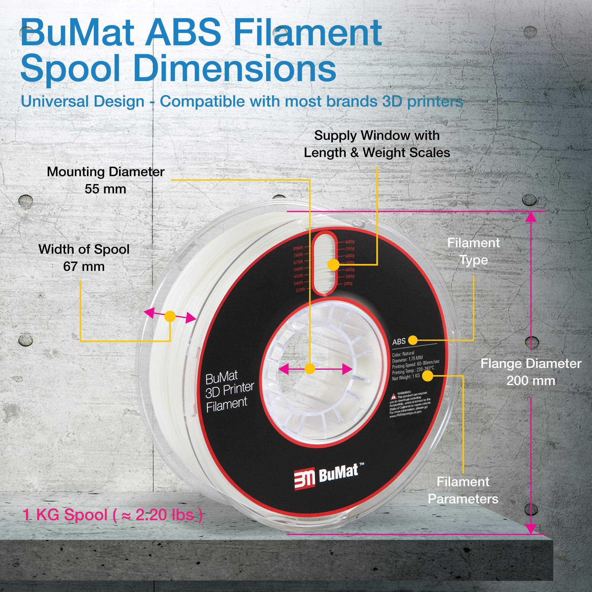 BUMAT ABS 3D Printer Filament, 1.75mm (Red), 1kg Spool (2.2lbs), Guaranteed Fresh, Dimensional Accuracy +/- 0.02mm, Tangle-Free, Fits Most FDM Printers [Risk-Free]