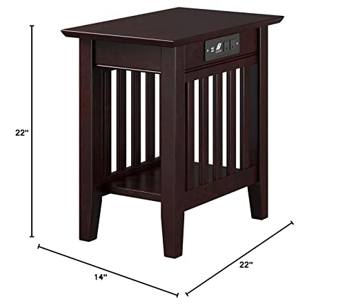 AFI Mission Chair Side Table with Charging Station in Espresso