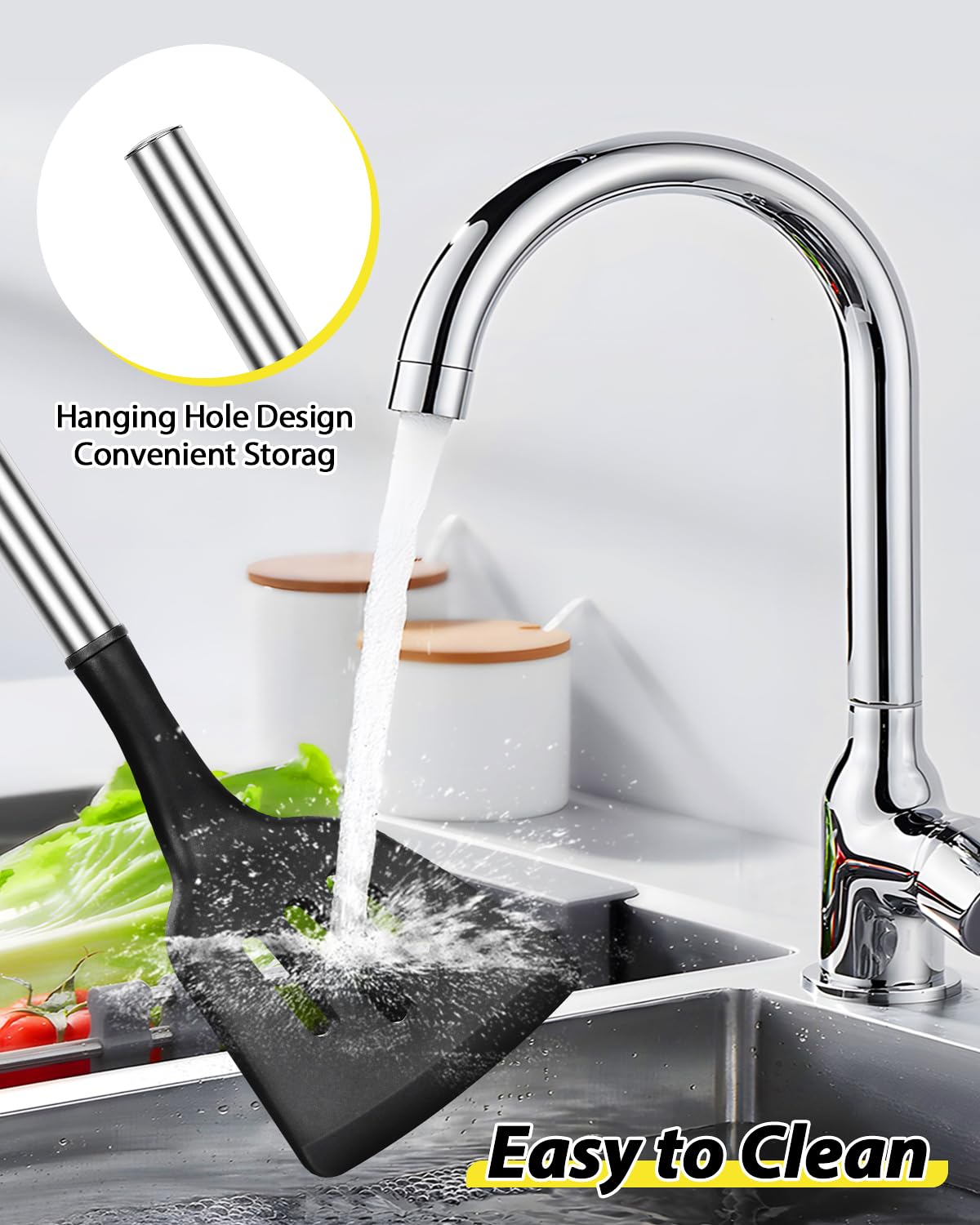 4 Pcs Silicone Kitchen Utensils Set, Wok Spatulas-Slotted Turner-Cooking Spoon-Slotted Spoon, Non-Stick BPA Free Heat-Resistant Basting Stainless Steel Handle Kitchenware for Cooking, Mixing, Serving