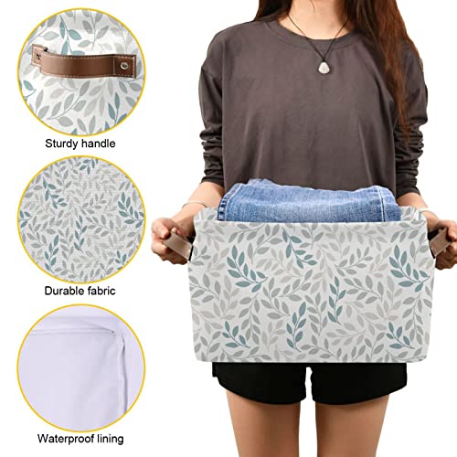 ALAZA Gray Blue Leaves Branches Foldable Storage Box Storage Basket Organizer Bins with Handles for Shelf Closet Living Room Bedroom Home Office 1 Pack